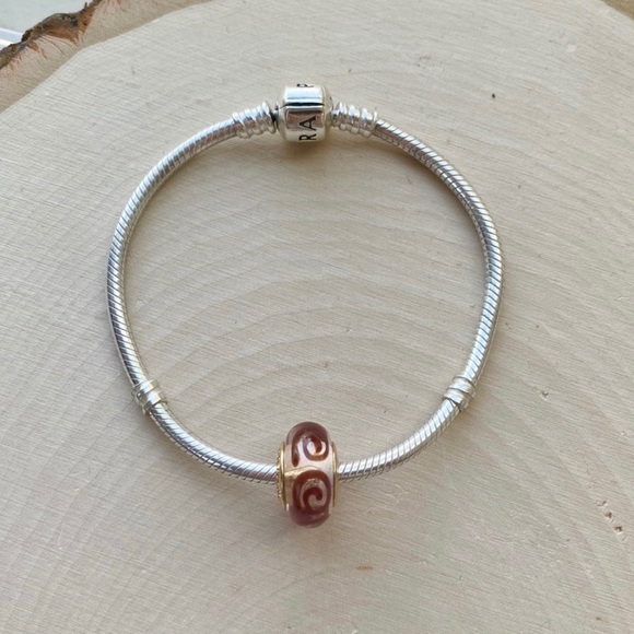 Pandora | Jewelry | New Pandora Retired Rare 4k Gold Glass Red Swirl ...